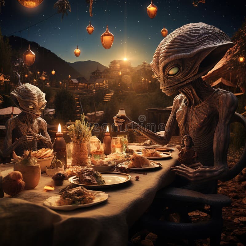 A Bunch of Aliens Sumptuous Dinner at a High Table Extraterrestrial ...