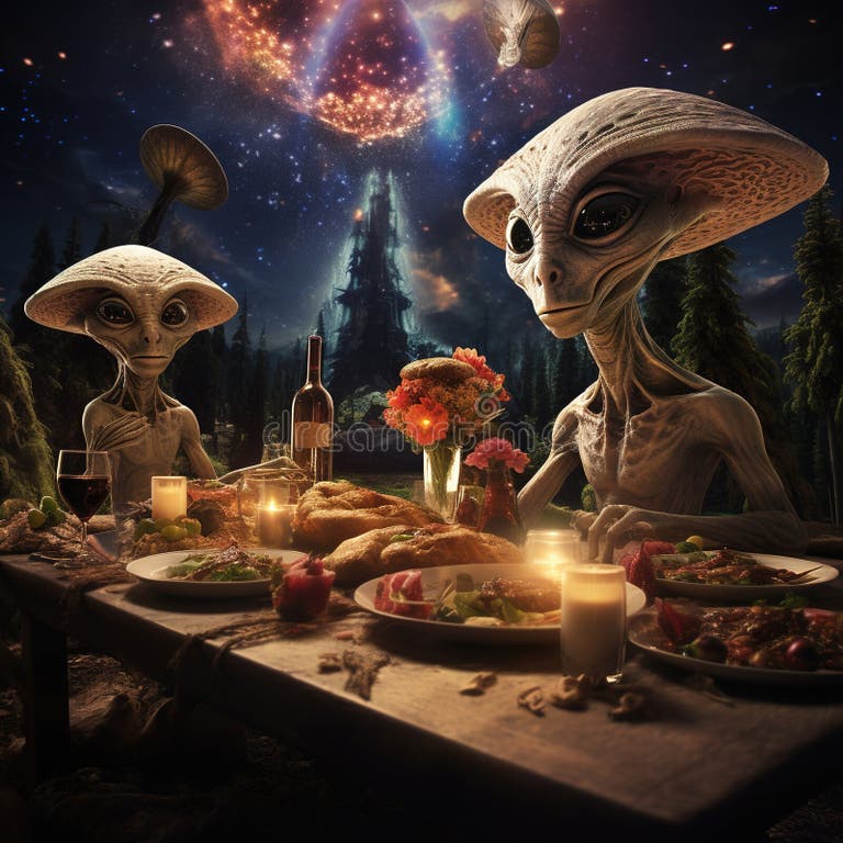 A Bunch of Aliens Sumptuous Dinner at a High Table Extraterrestrial ...