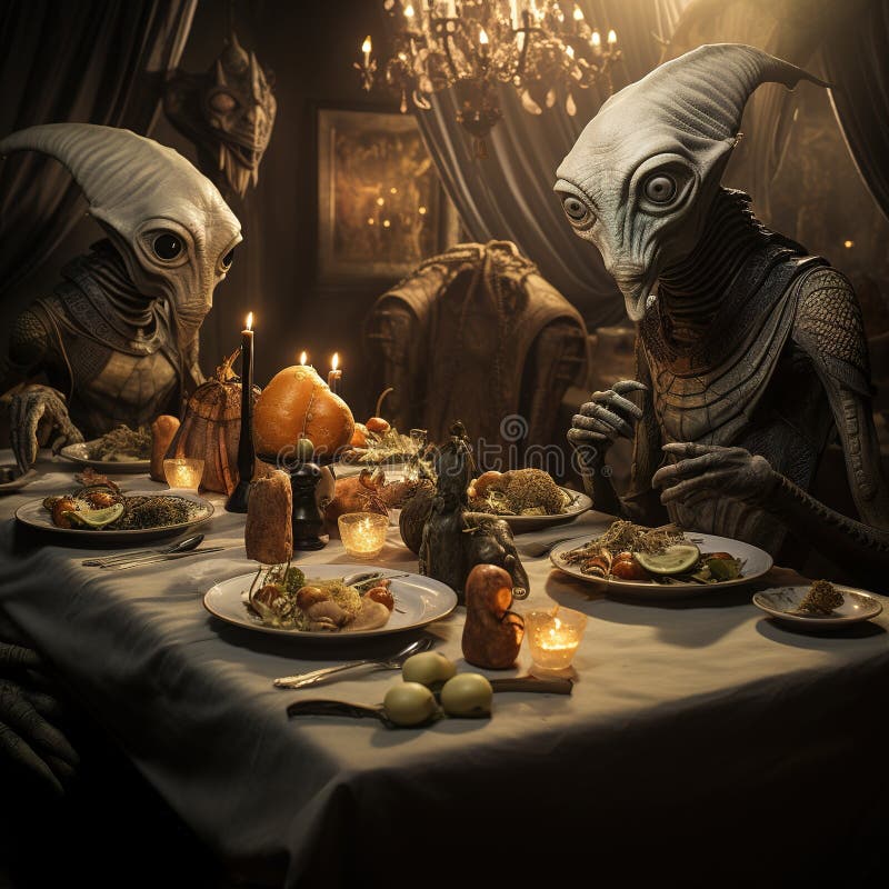 A Bunch of Aliens Sumptuous Dinner at a High Table Extraterrestrial ...