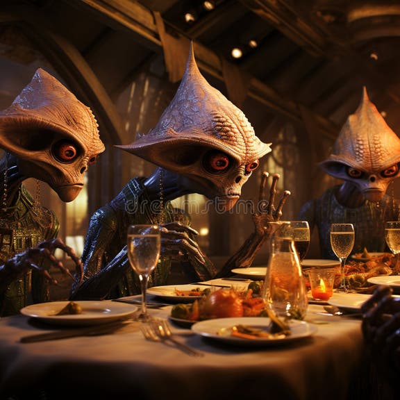 A Bunch of Aliens Sumptuous Dinner at a High Table Extraterrestrial ...
