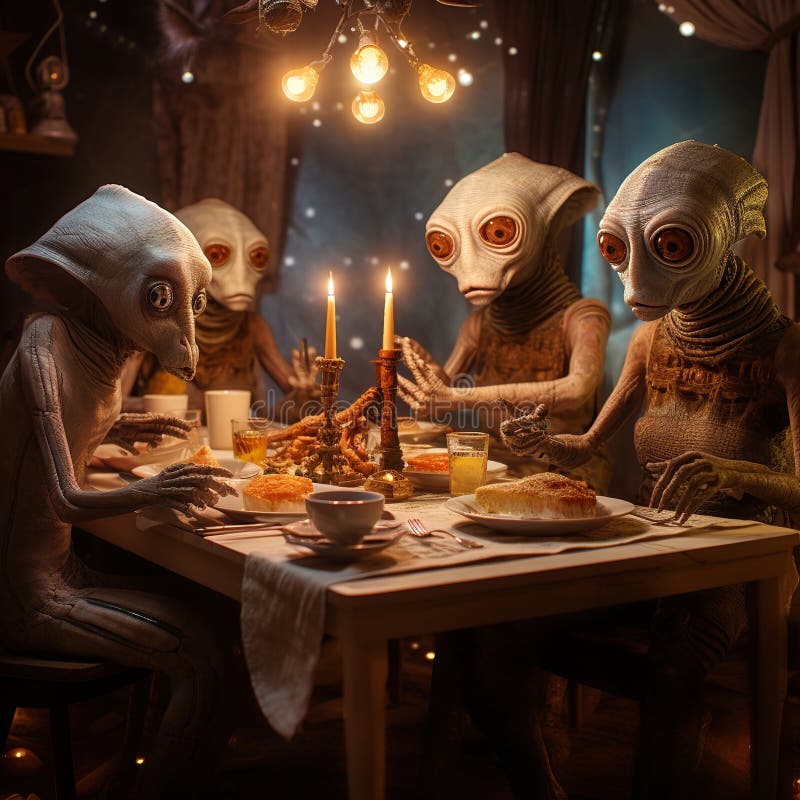 A Bunch of Aliens Sumptuous Dinner at a High Table Extraterrestrial ...