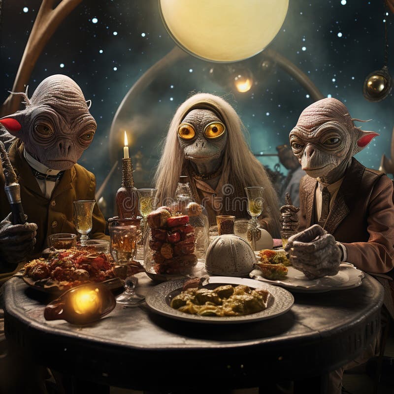 A Bunch of Aliens Sumptuous Dinner at a High Table Extraterrestrial ...