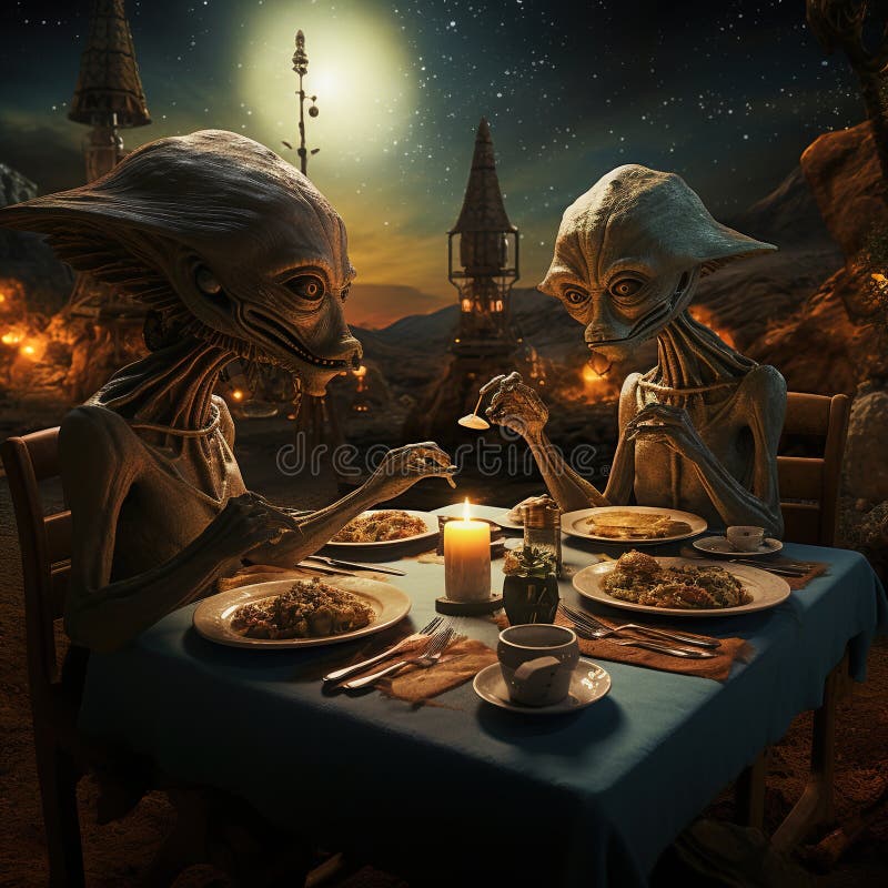 A Bunch of Aliens Sumptuous Dinner at a High Table Extraterrestrial ...