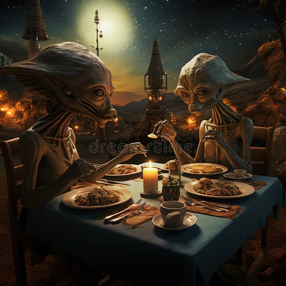 A Bunch of Aliens Sumptuous Dinner at a High Table Extraterrestrial ...