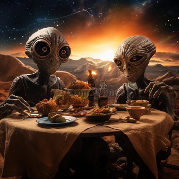 A Bunch of Aliens Sumptuous Dinner at a High Table Extraterrestrial ...