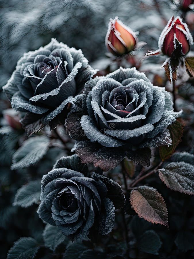 Beautiful Bunch of Frosty Deep Black Roses Stock Illustration ...