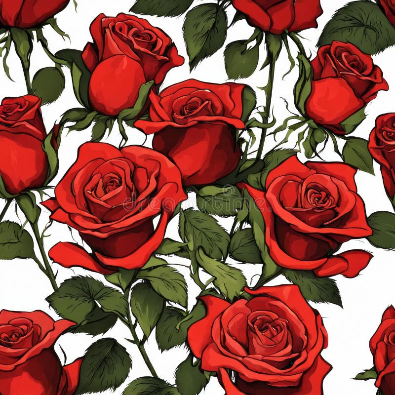 A Beautiful Bunch of Red Roses on a White Background Stock Illustration ...