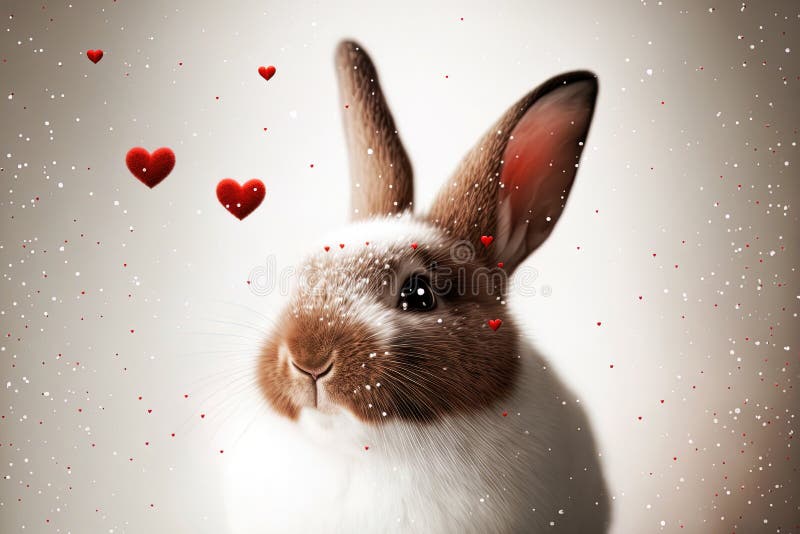 Beautiful Bunny Rabbit with Red Hearts Stock Illustration ...