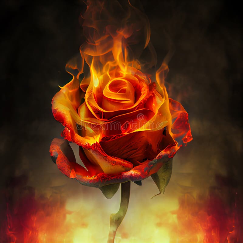 Beautiful Burning Red Rose. Black Background Stock Illustration ...