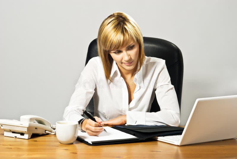 Beautiful Business Lady at Desk Stock Photo - Image of person, notebook ...