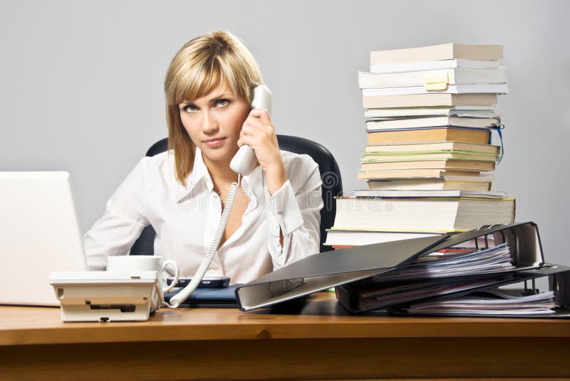 Beautiful Business Lady at Desk Stock Photo - Image of cheerful, blond ...