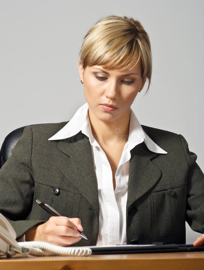 Beautiful Business Lady Writing Stock Photo - Image of employee, blond ...