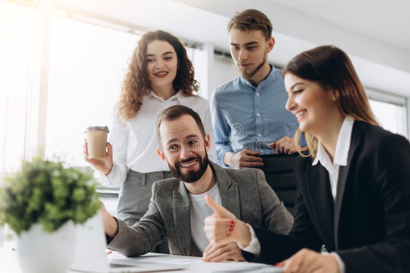 Smiling Man Working on Laptop Stock Image - Image of satisfied ...