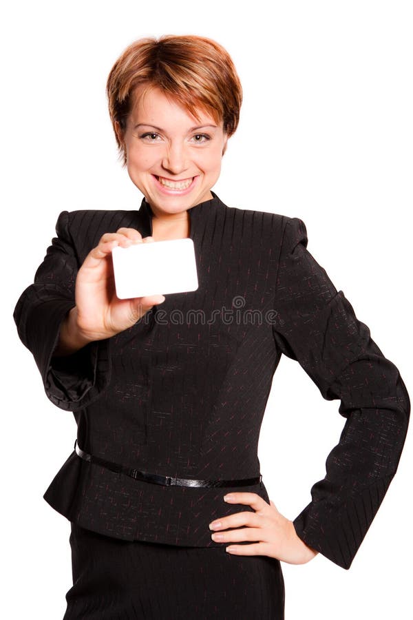 Beautiful Business Woman with Empty Card Stock Image - Image of empty ...