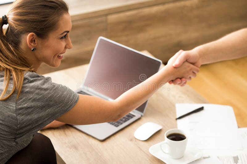 Beautiful Business Woman Shaking Hands at Work Stock Image - Image of ...