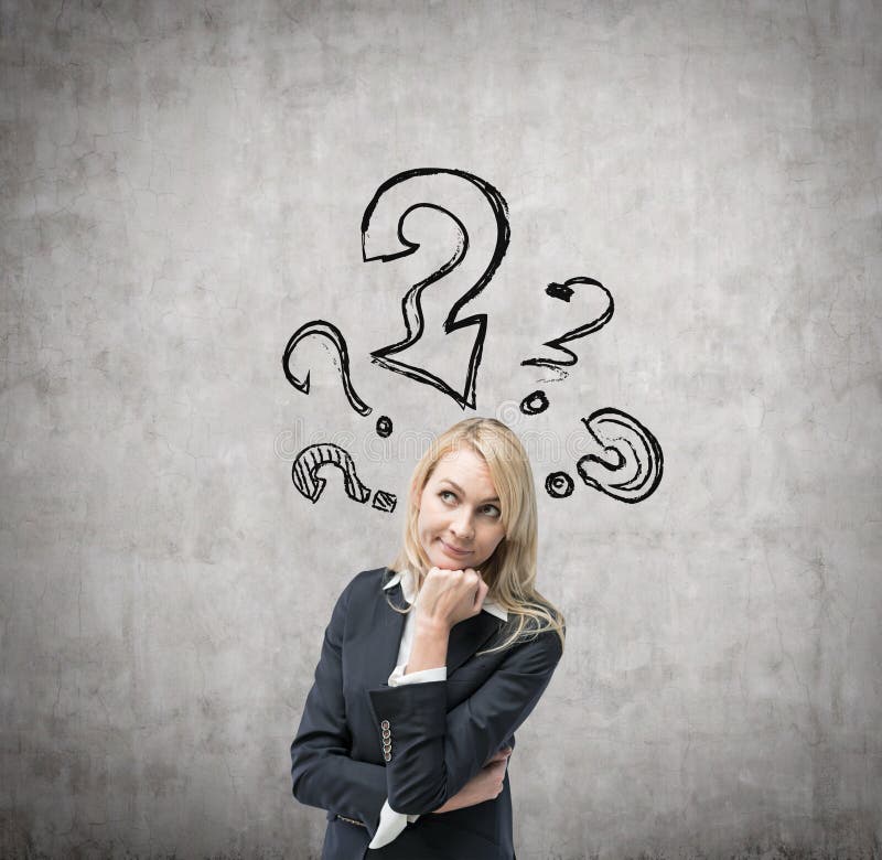 Beautiful Business Woman is Thinking about Client Services Solutions ...