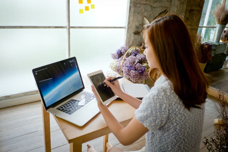 The Beautiful Business Woman Using a Laptop Computer Stock Photo ...