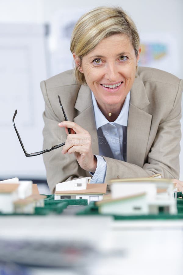Beautiful Businesswoman with House Model Made from Scale Stock Image ...