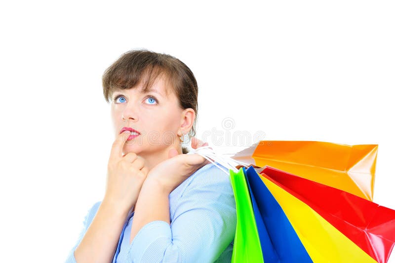 Beautiful Businesswoman with Shopping Bas Stock Image - Image of face ...