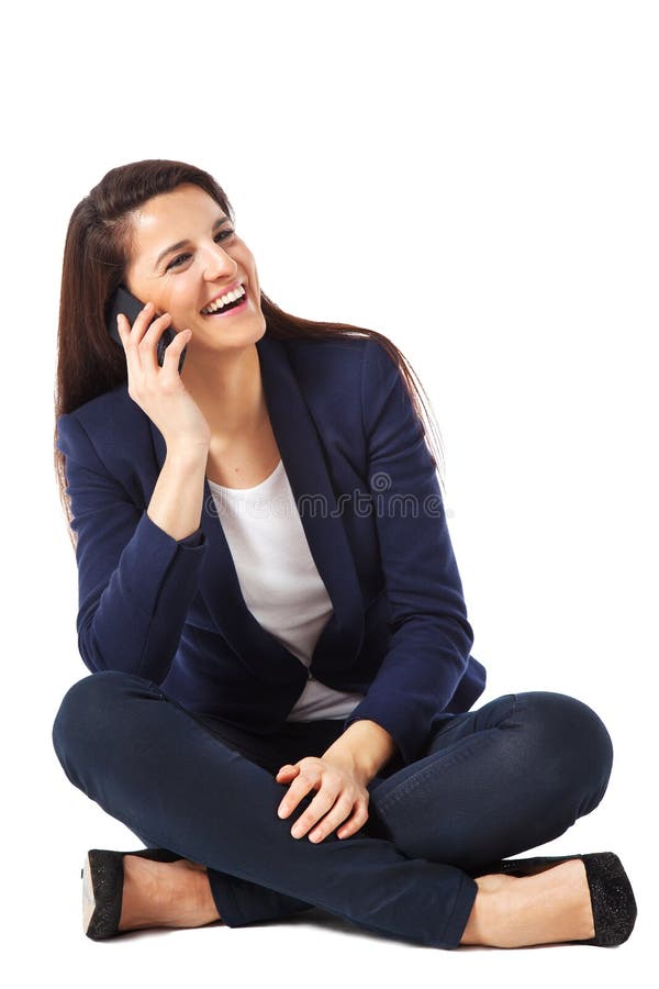 Young Business Woman Sitting Talking on Smartphone Stock Image - Image ...