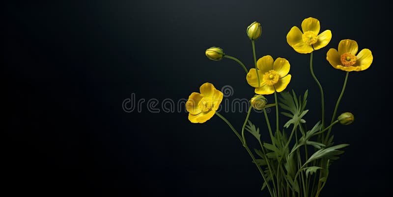 Beautiful Buttercup Flower Macro Blank Space, Ai Generative Stock ...