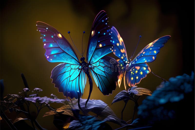 Beautiful Butterfly on Dark Background. 3d Rendering. Computer Digital ...