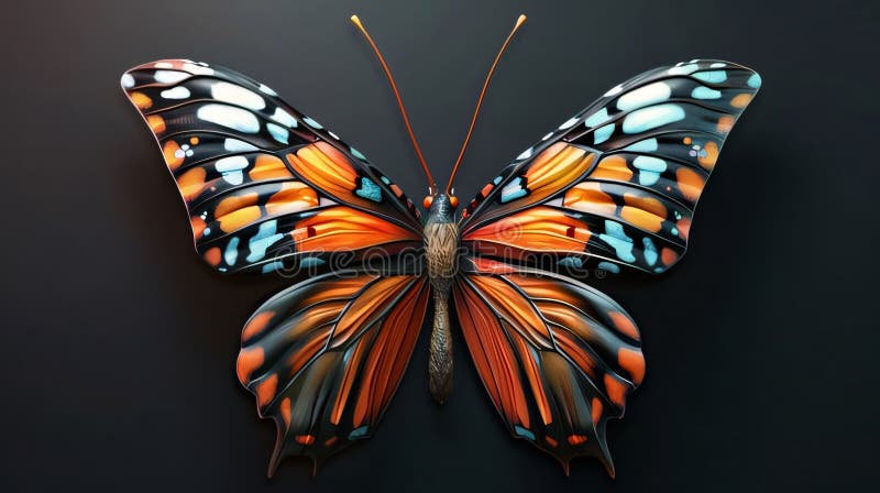 Beautiful Butterfly Isolated on Black Background. 3d Rendering Stock ...