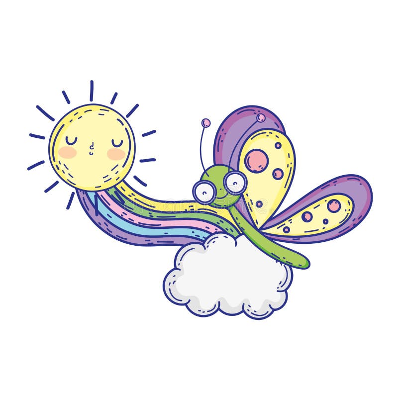 Beautiful Butterfly with Rainbow and Sun Stock Vector - Illustration of ...