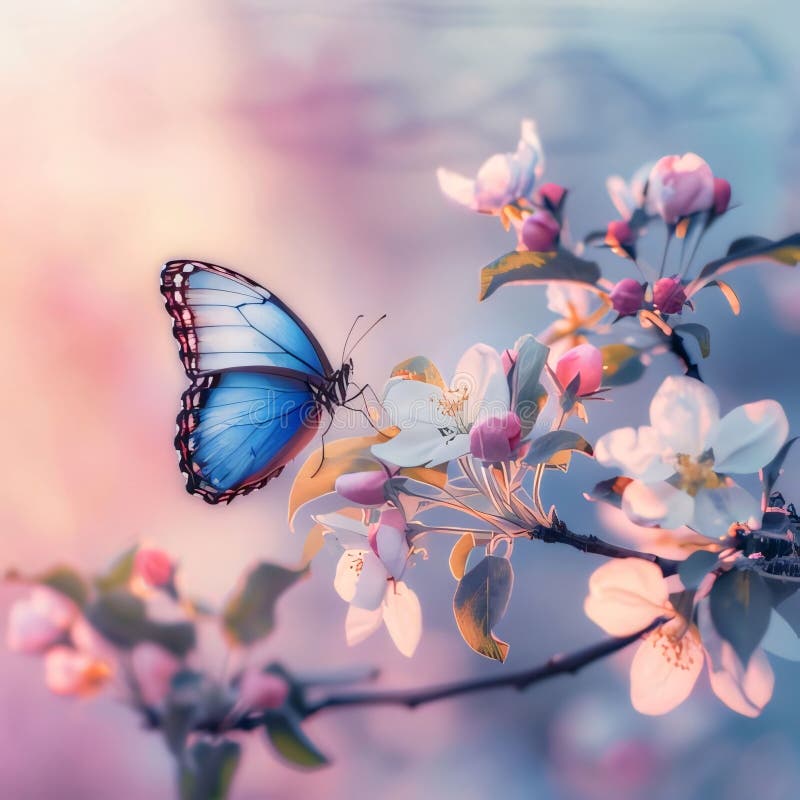Beautiful Butterfly Sitting on a Flower of a Blossoming Apple Tree ...