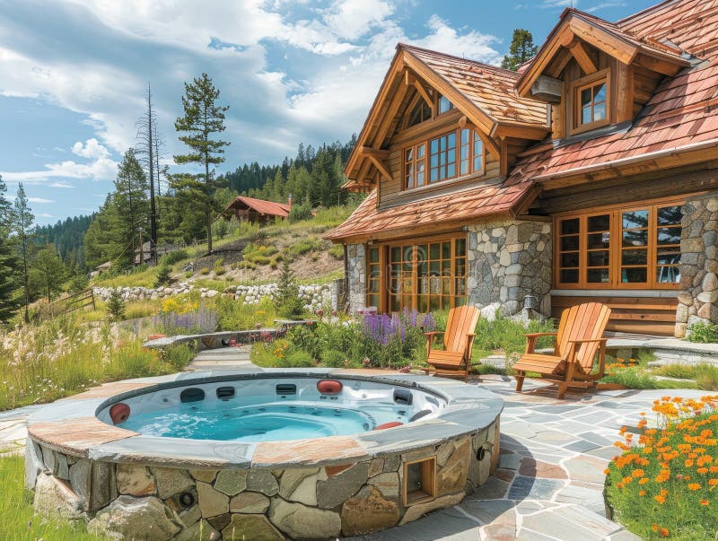 A Beautiful Cabin in the Mountains by Forest with Pool Stock ...