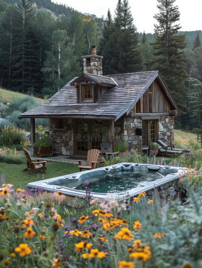 A Beautiful Cabin in the Mountains by Forest with Pool Stock ...