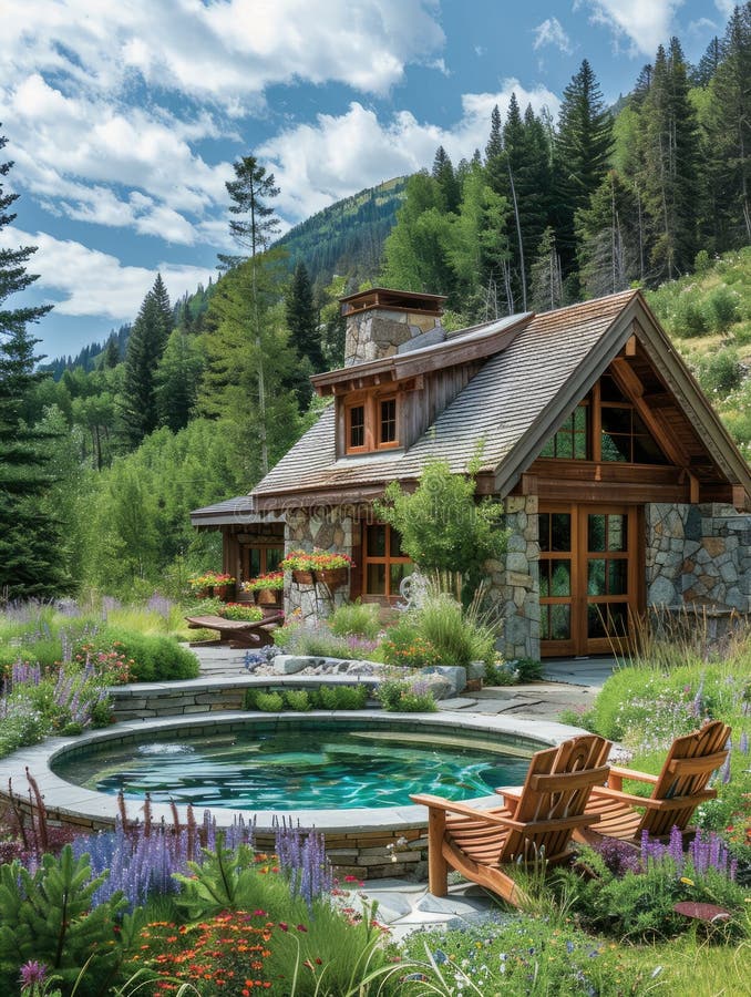 A Beautiful Cabin in the Mountains by Forest with Pool Stock ...