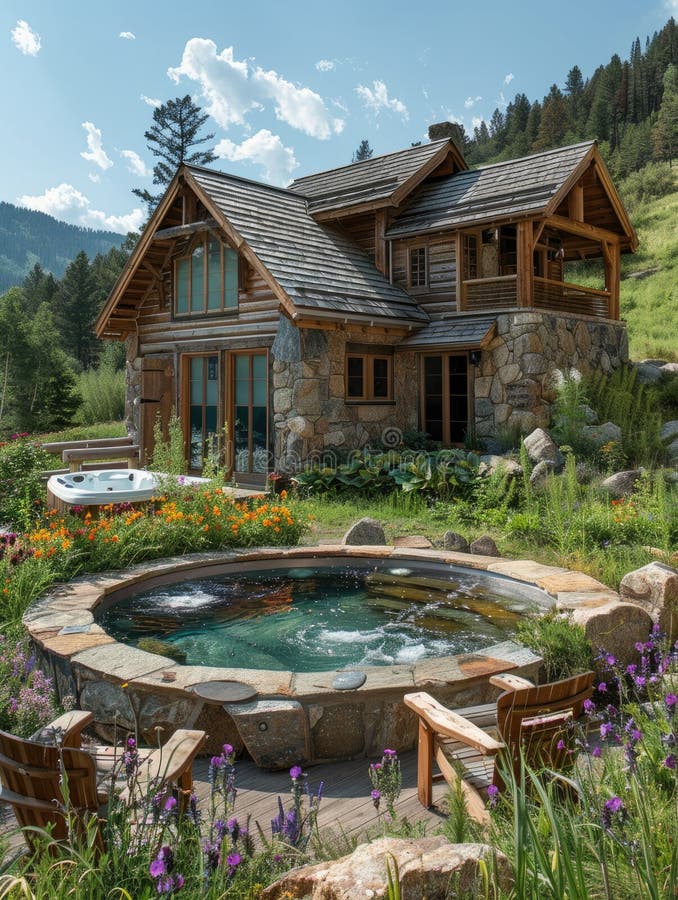 A Beautiful Cabin in the Mountains by Forest with Pool Stock ...