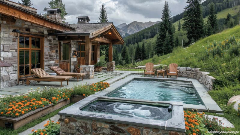 A Beautiful Cabin in the Mountains by Forest with Pool Stock ...