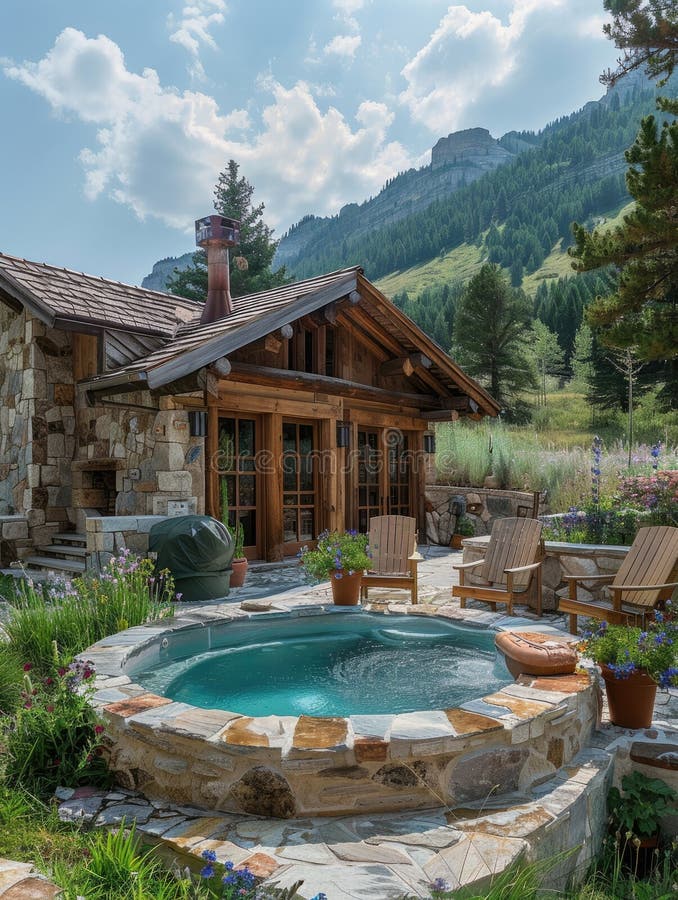 A Beautiful Cabin in the Mountains by Forest with Pool Stock ...