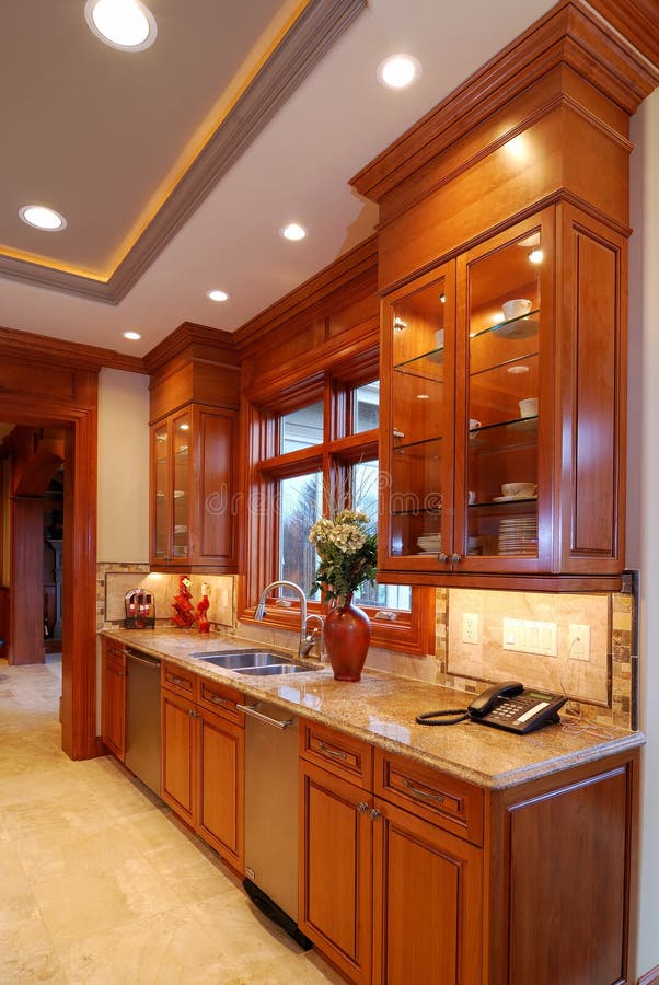 Library with Cherry Wood Paneling Stock Photo - Image of room, estate ...