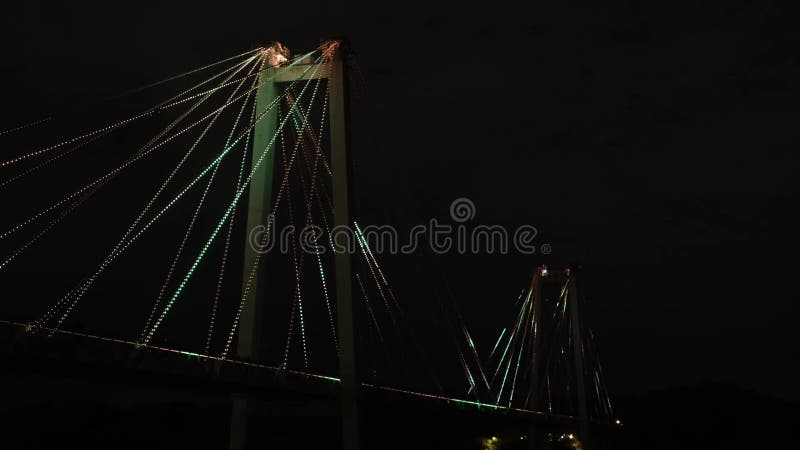 A Beautiful Cable-stayed Bridge, Glowing with Lights at Night. Stock ...