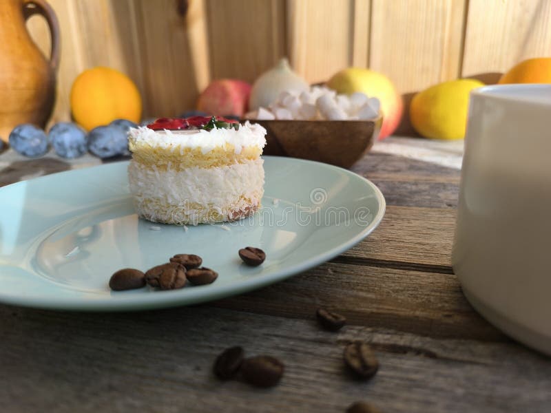 Beautiful Cake with a Cherry Pattern on a Plate Stock Photo - Image of ...