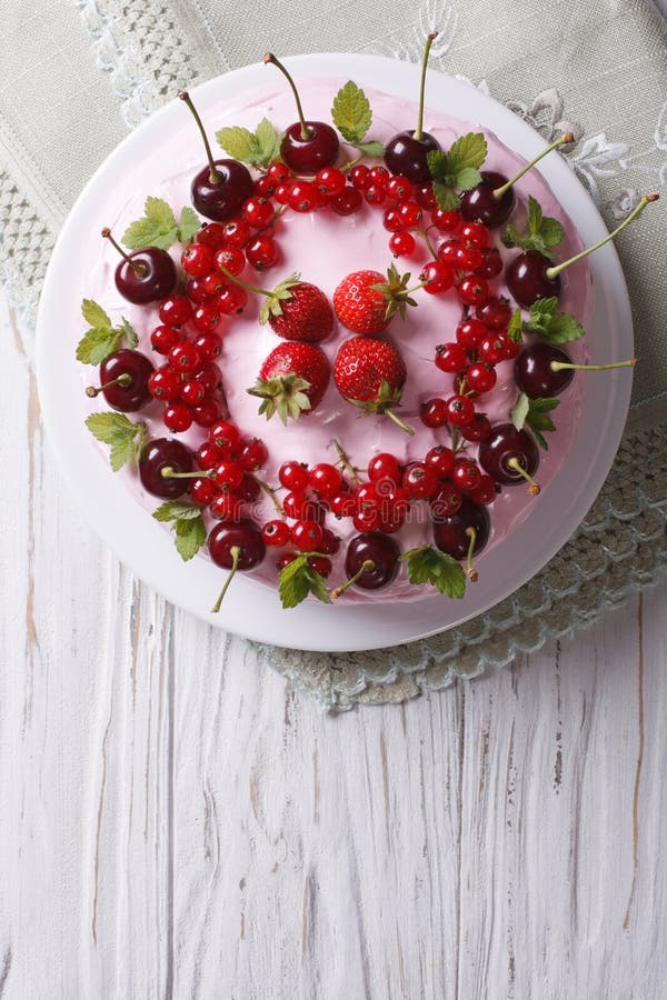 Beautiful Cake with Fresh Berries Horizontal Top View Close-up Stock ...