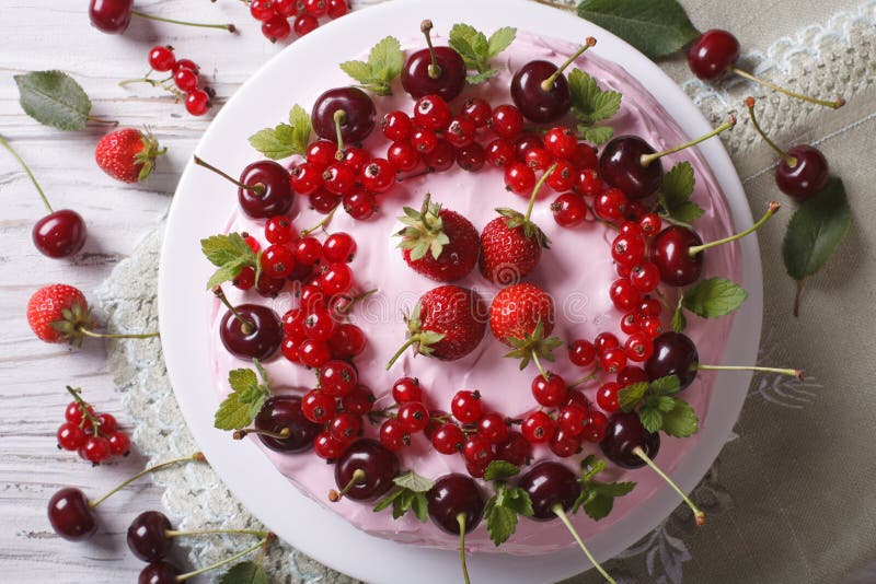 Beautiful Cake with Fresh Berries Horizontal Top View Stock Photo ...