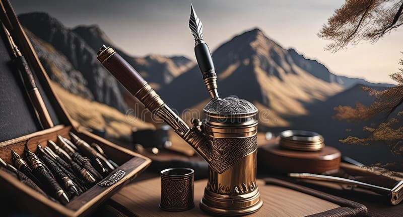 Beautiful Calligraphy Pen and Inkwell. Stock Illustration ...