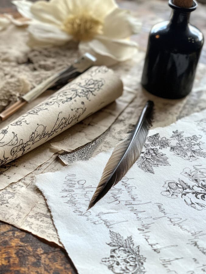 Beautiful Calligraphy Tools Arranged on Vintage Parchment Paper with ...