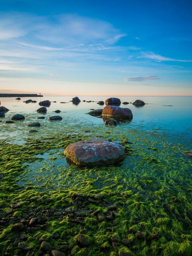Beautiful calm seascape. stock photo. Image of horizon - 76597886