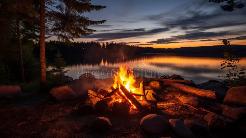 Beautiful Campfire in the Evening at the Forest. Neural Network AI ...