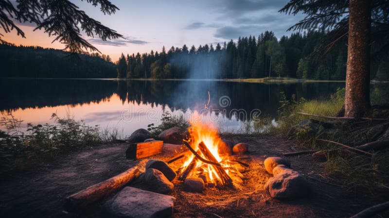 Beautiful Campfire in the Evening at the Forest. Neural Network AI ...
