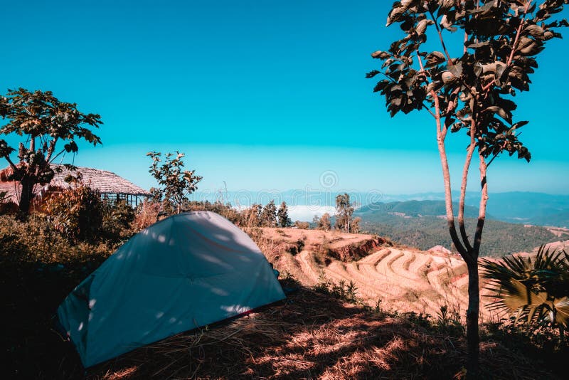 Beautiful Campground on the High Mountain Stock Image - Image of light ...
