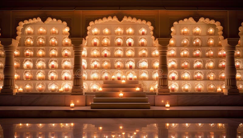 Beautiful Candle Light in the Mosque at Night Time Stock Illustration ...