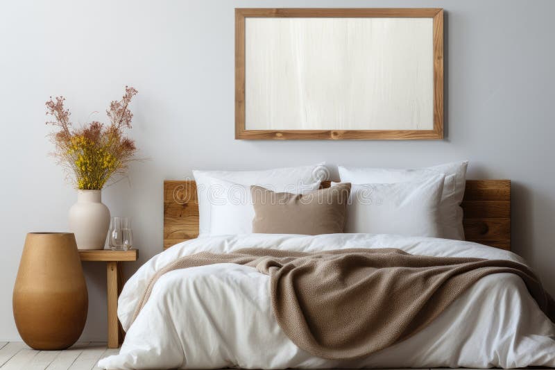 A Beautiful Canvas Frame in Bedroom Room, Bed Room Interior, Generative ...