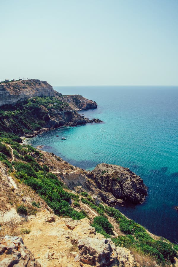 Beautiful Cape Sea Yacht Mountains Stock Photo - Image of nature ...