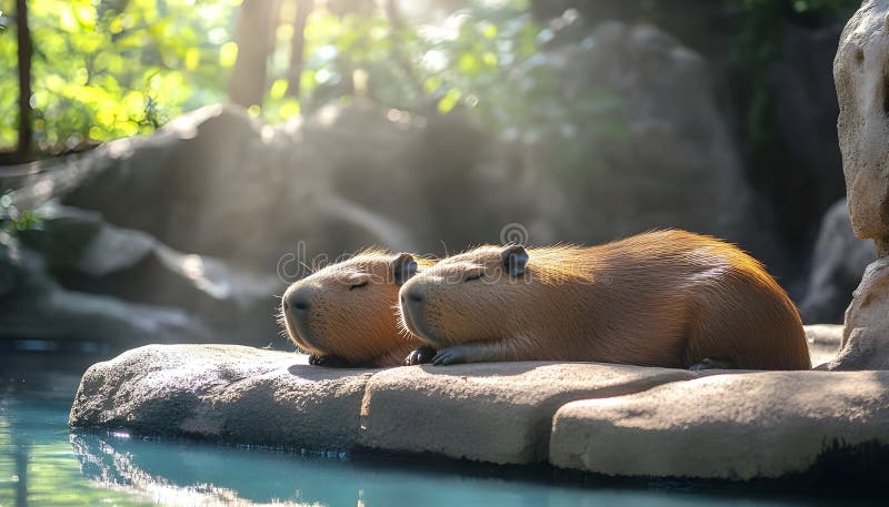 Beautiful Capybaras Resting Outdoors on Sunny Day Stock Image - Image ...